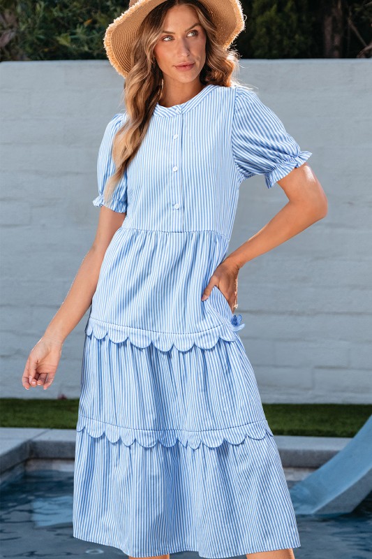 Noah Stripe Tiered Scallop Long Dress – cabana 19 red bank nj