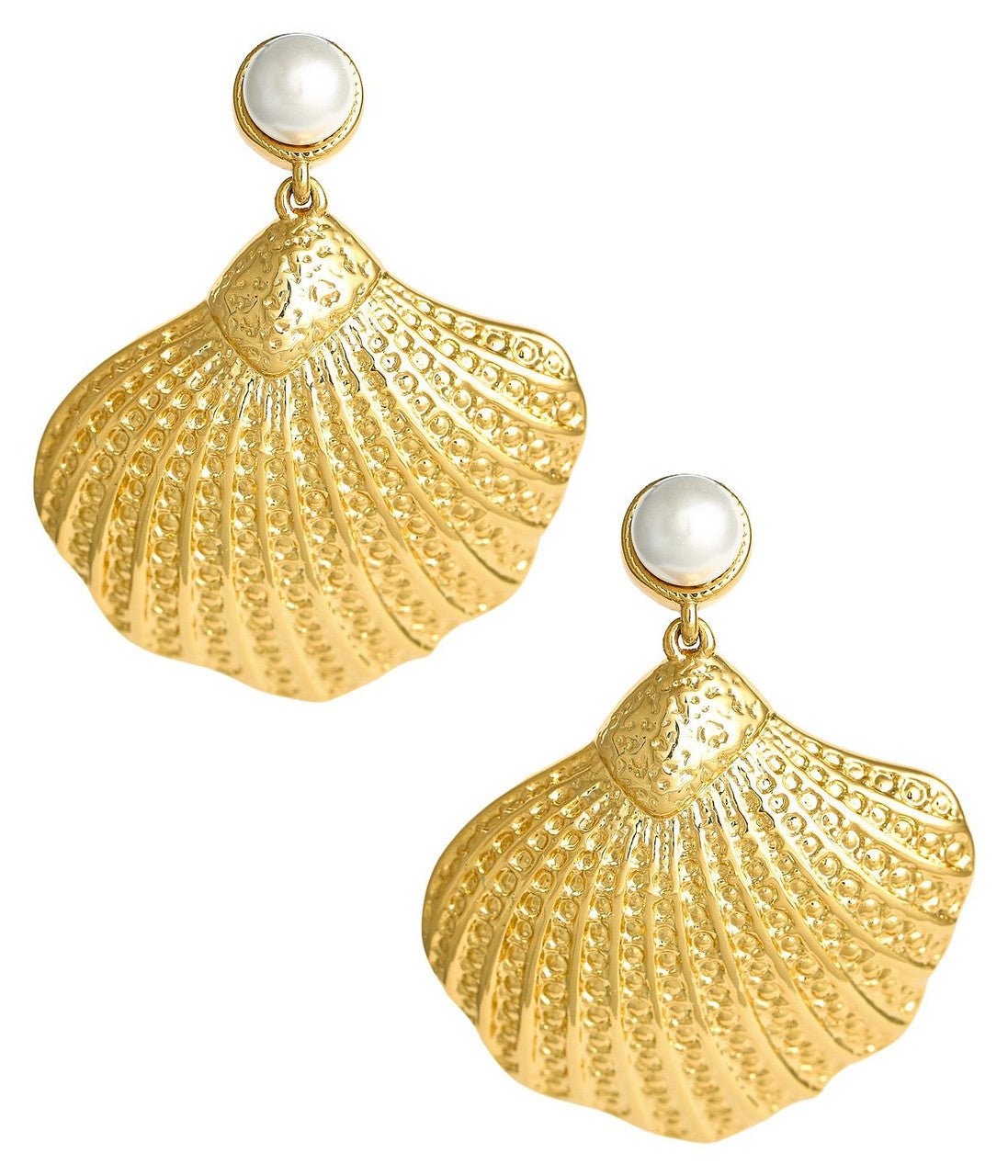 Sullivan Gold Shell Pearl Top Earring - 18k Gold Plated - Belle of the ...